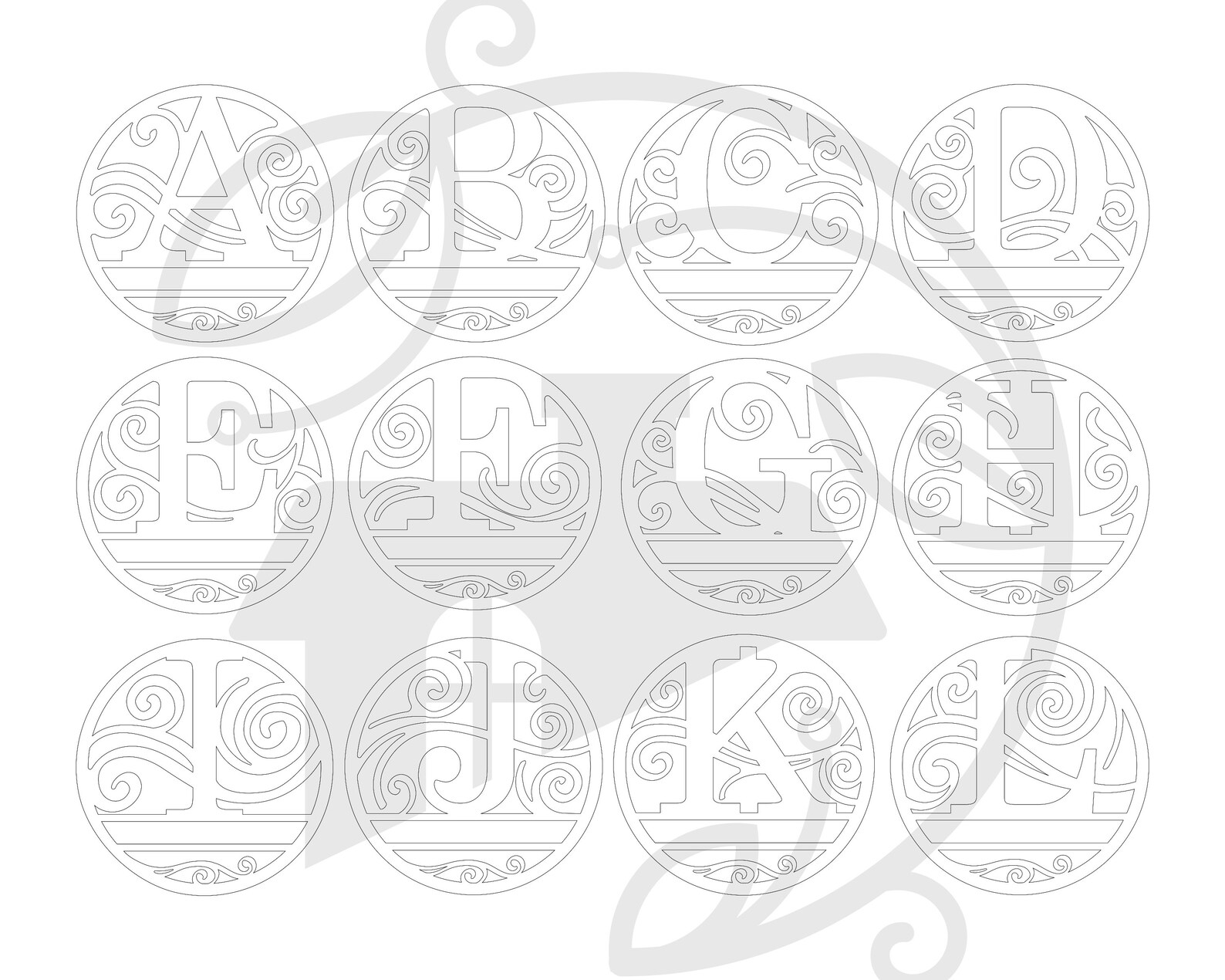 Modern Round Monogram SVG File Download Sized for | Etsy