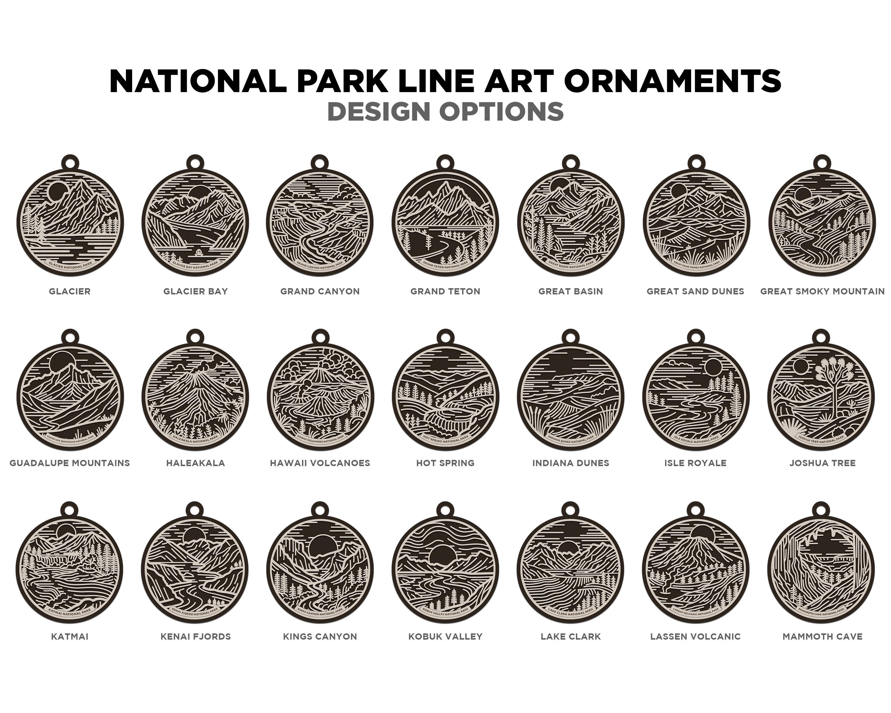 US National Park Line Art Ornaments - 63 Parks Includes - SVG, PDF, Ai ...