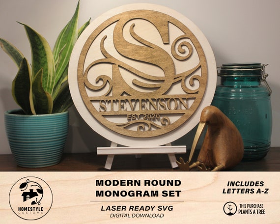 Modern Round Monogram SVG File Download Sized for | Etsy