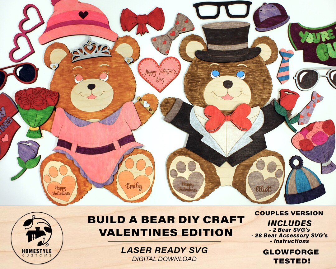 Valentines DIY Build a Bear Crafts - Girl & Boy Versions - SVG File ...
