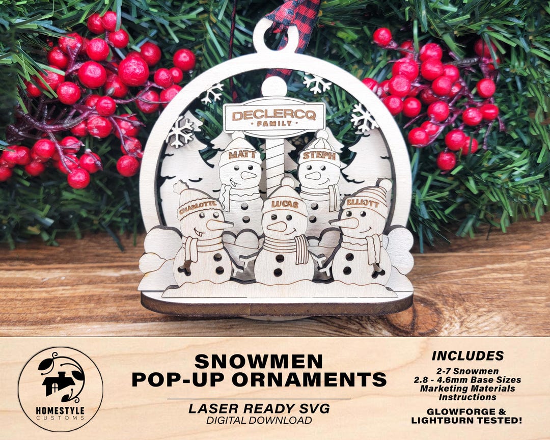 Snowman Pop-up Ornament - Personalize With 2 to 7 Names - SVG, PDF, AI ...