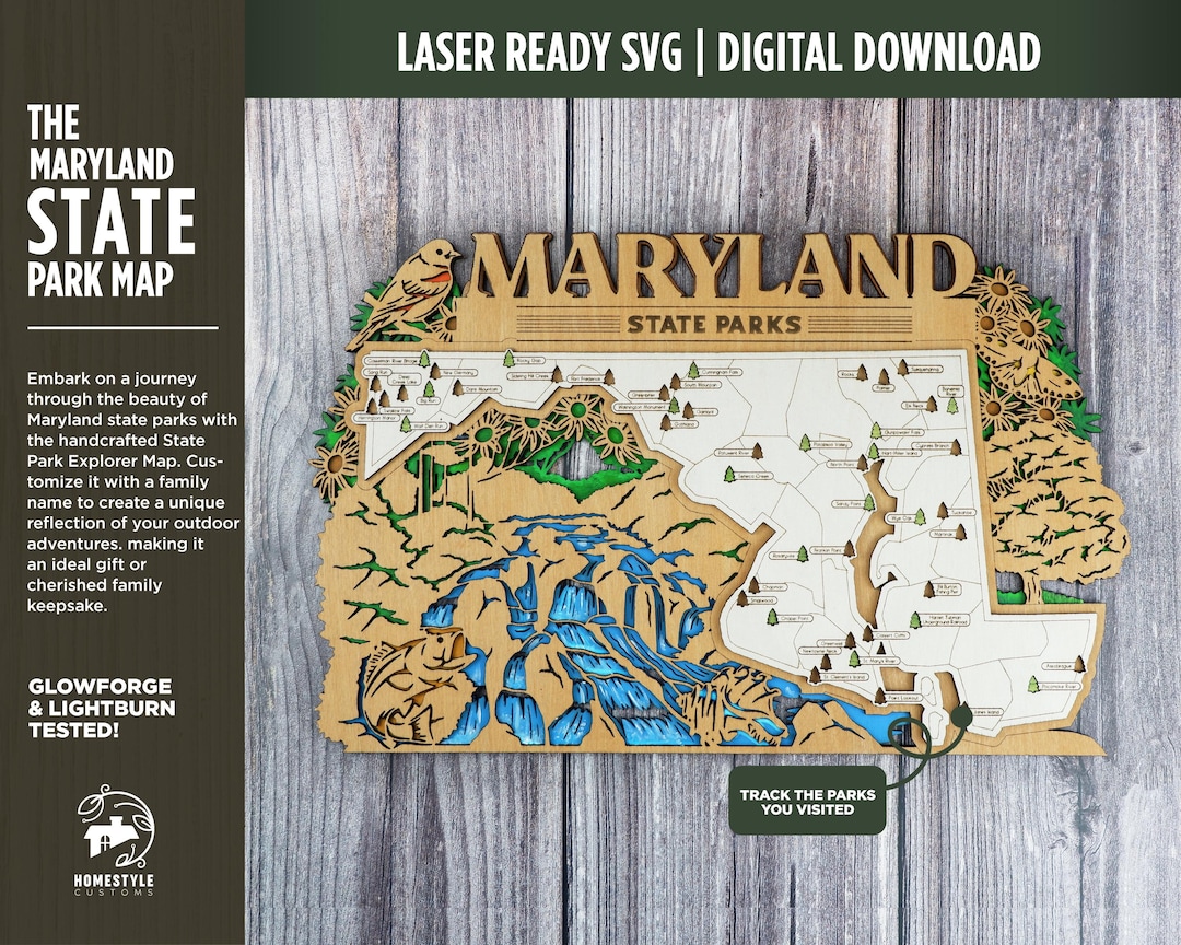 The Maryland State Park Map - Custom and Non Customizable Options - SVG ...