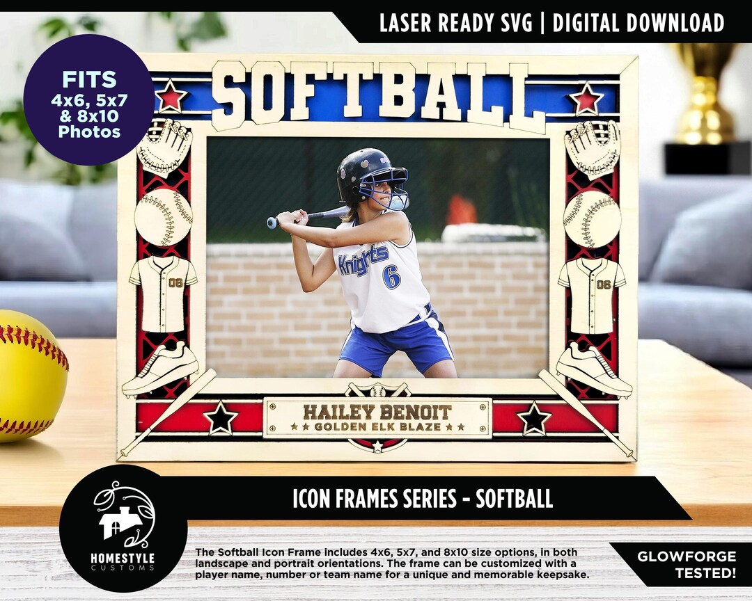 Softball Icon Frames - Includes Frame Sizes 4x6, 5x7, 8x10 in Landscape ...