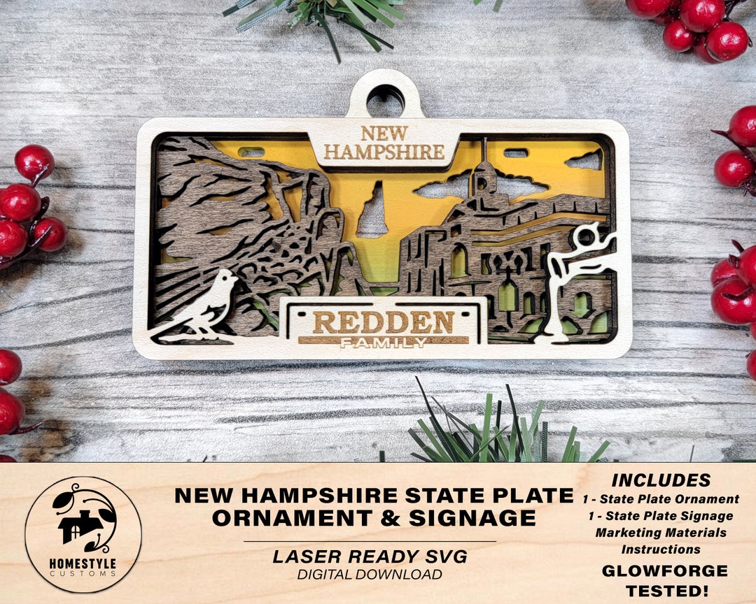 New Hampshire State Plate Ornament and Signage - SVG File Download ...