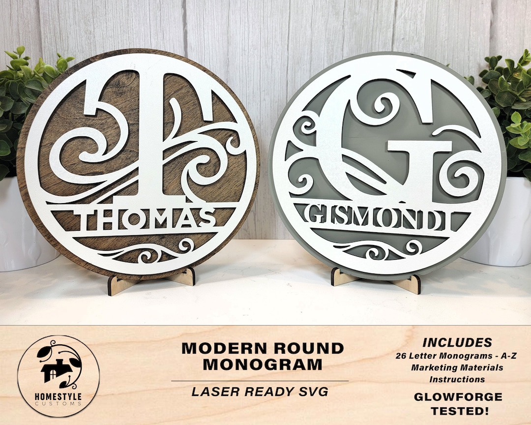 Modern Round Monogram - SVG File Download - Sized for Glowforge ...