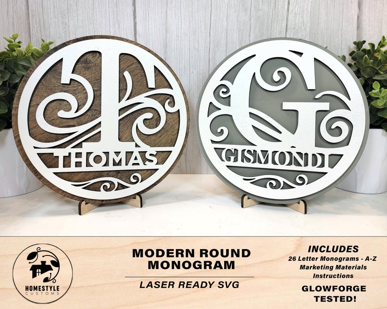 Modern Round Monogram SVG File Download Sized for - Etsy
