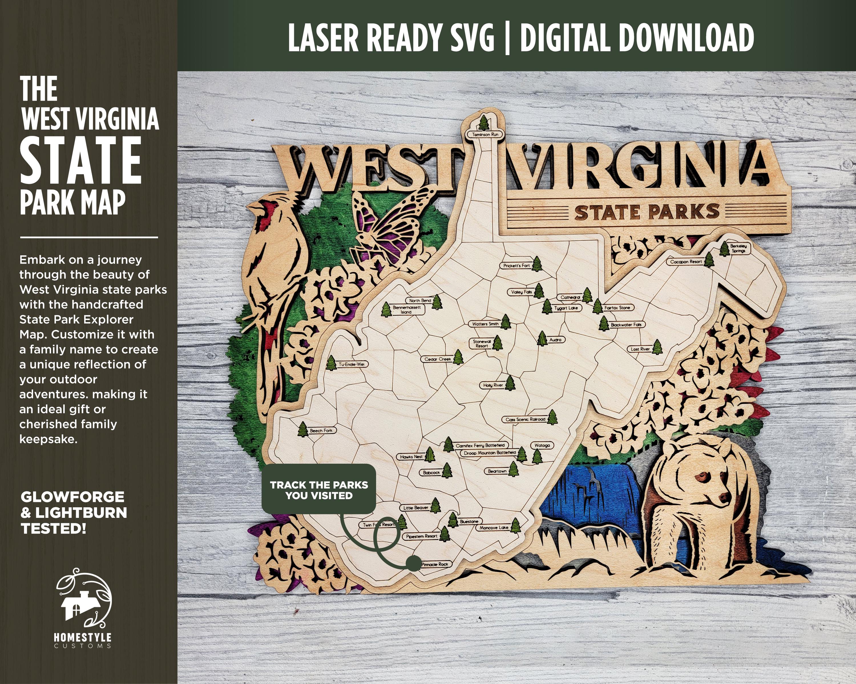 The West Virginia Park Map - Custom and Non Customizable Options - SVG ...