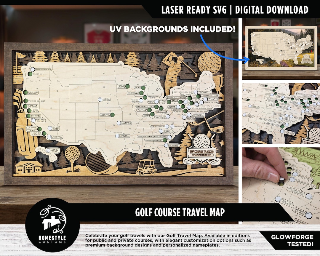 The Golf Course Travel Map Tracker - SVG, PDF, AI Files - Works With ...