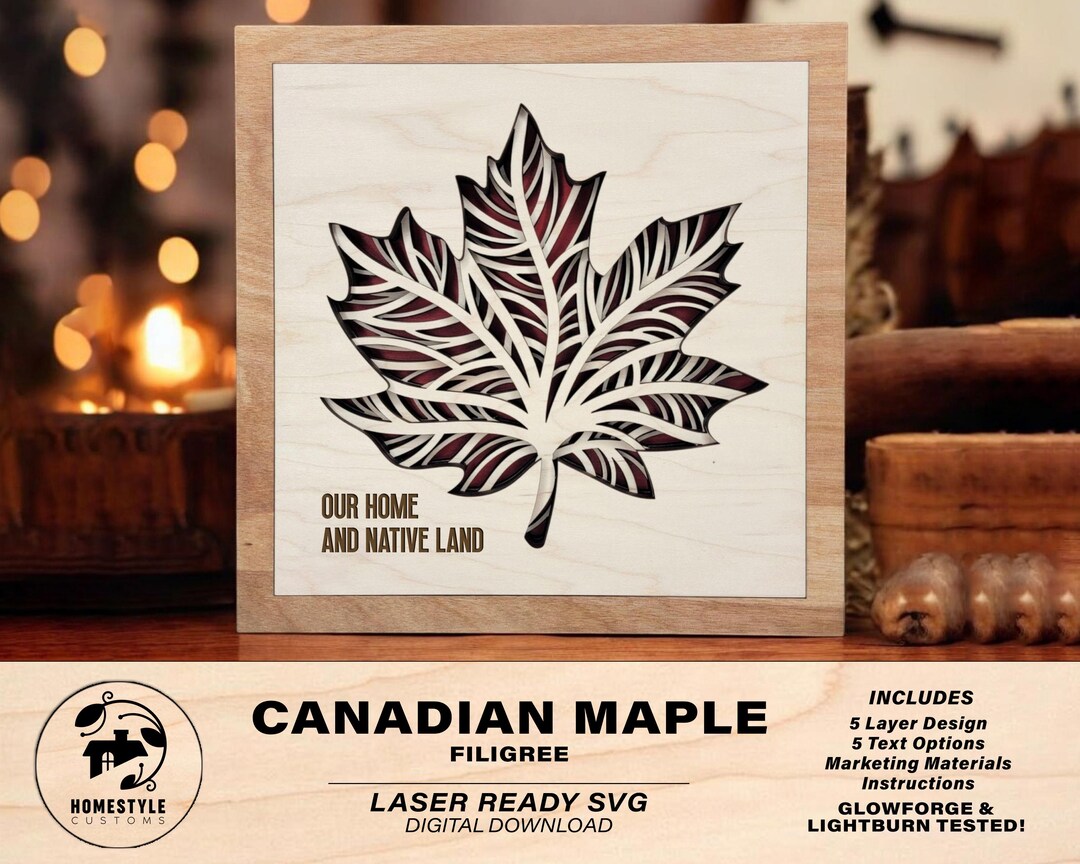 Canadian Maple Filigree - 5 Layer Design With 6 Text Options - SVG, PDF ...