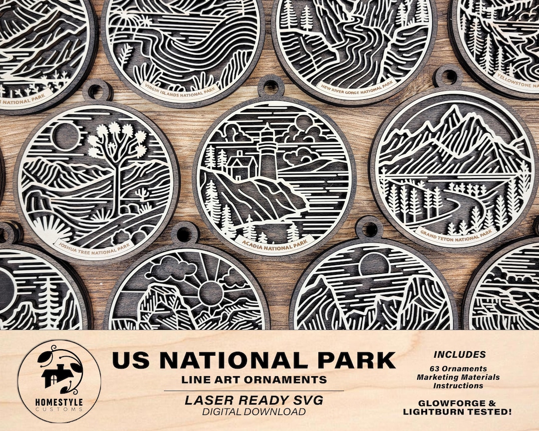 US National Park Line Art Ornaments - 63 Parks Includes - SVG, PDF, Ai ...