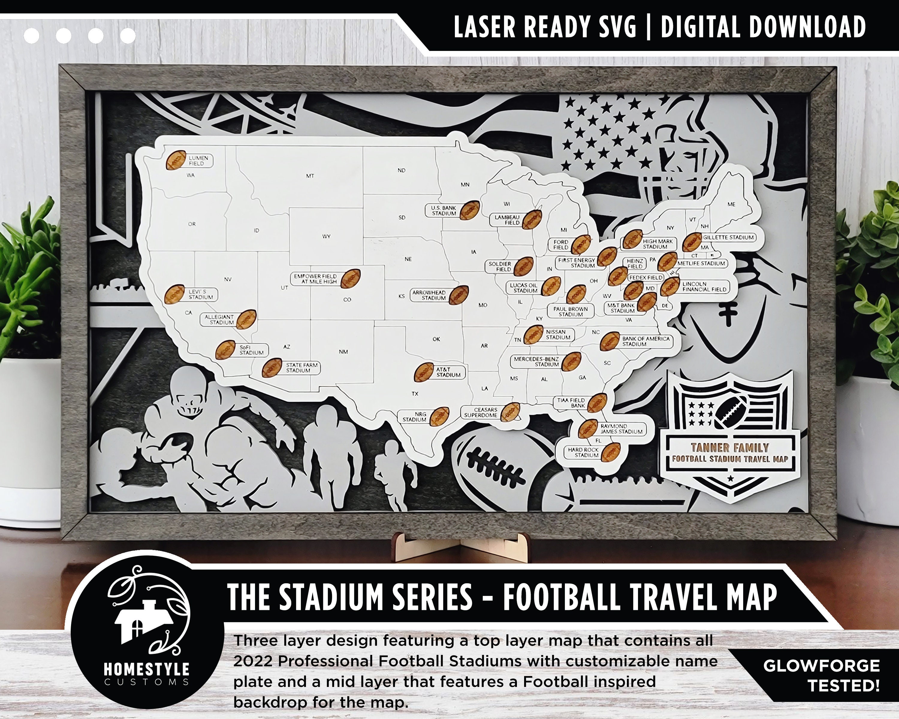 The Stadium Series Football Map Stadium Tracker SVG File - Etsy