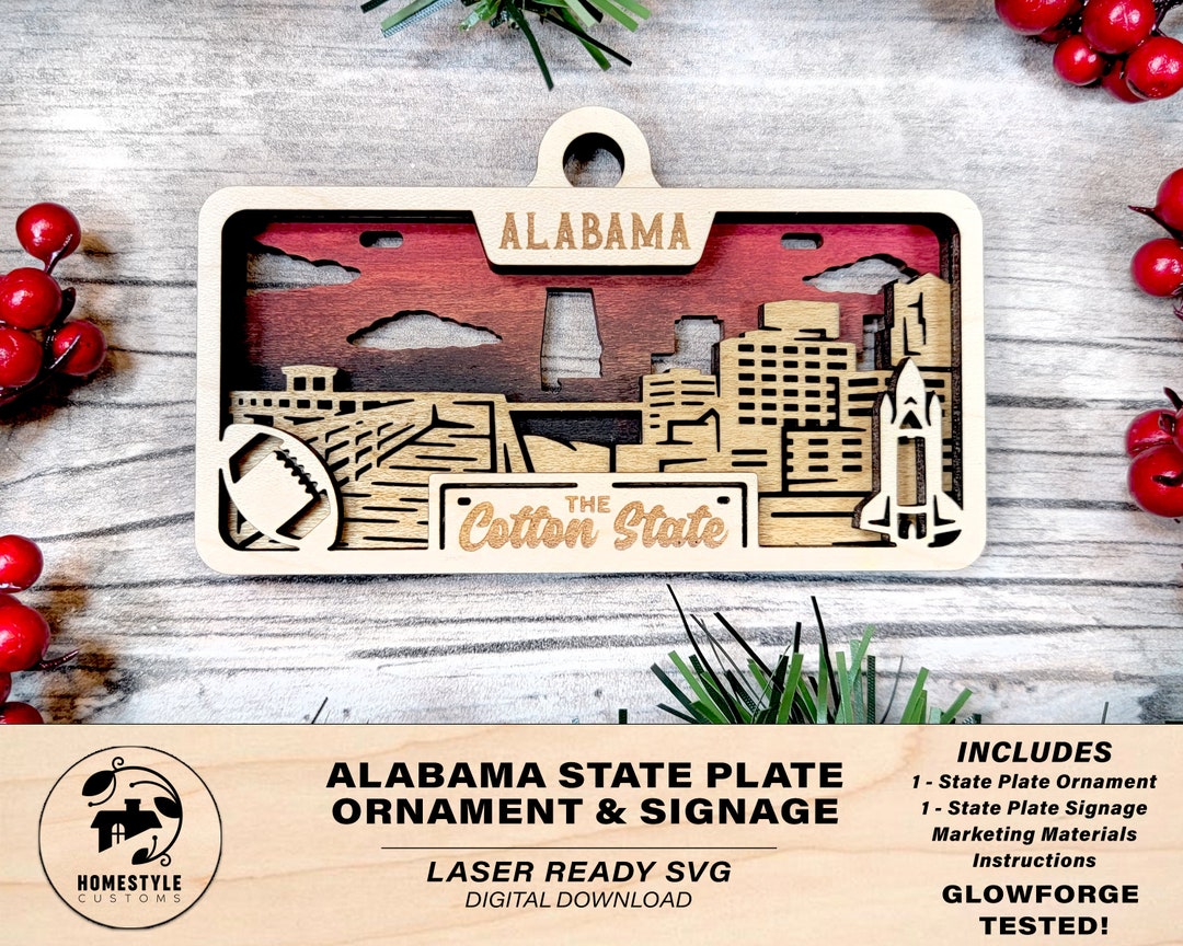 Alabama State Plate Ornament and Signage - SVG File Download - Sized ...