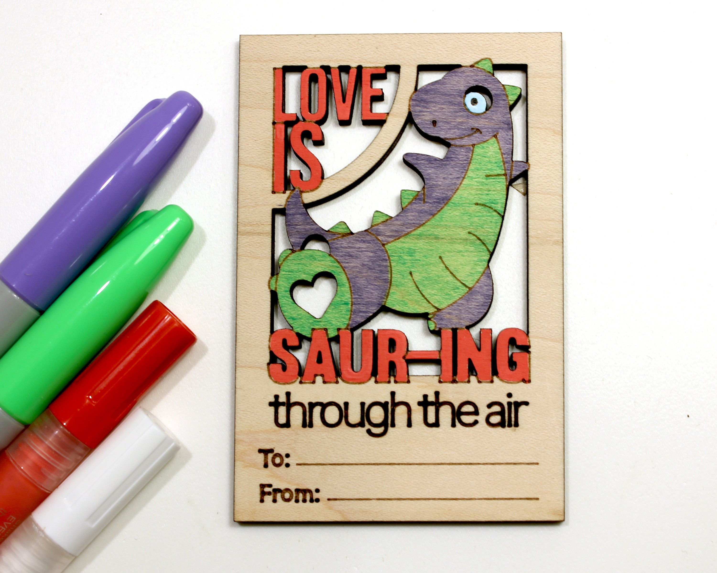 Valentines DIY Dinosaur Paint Card Craft SVG File Download | Etsy