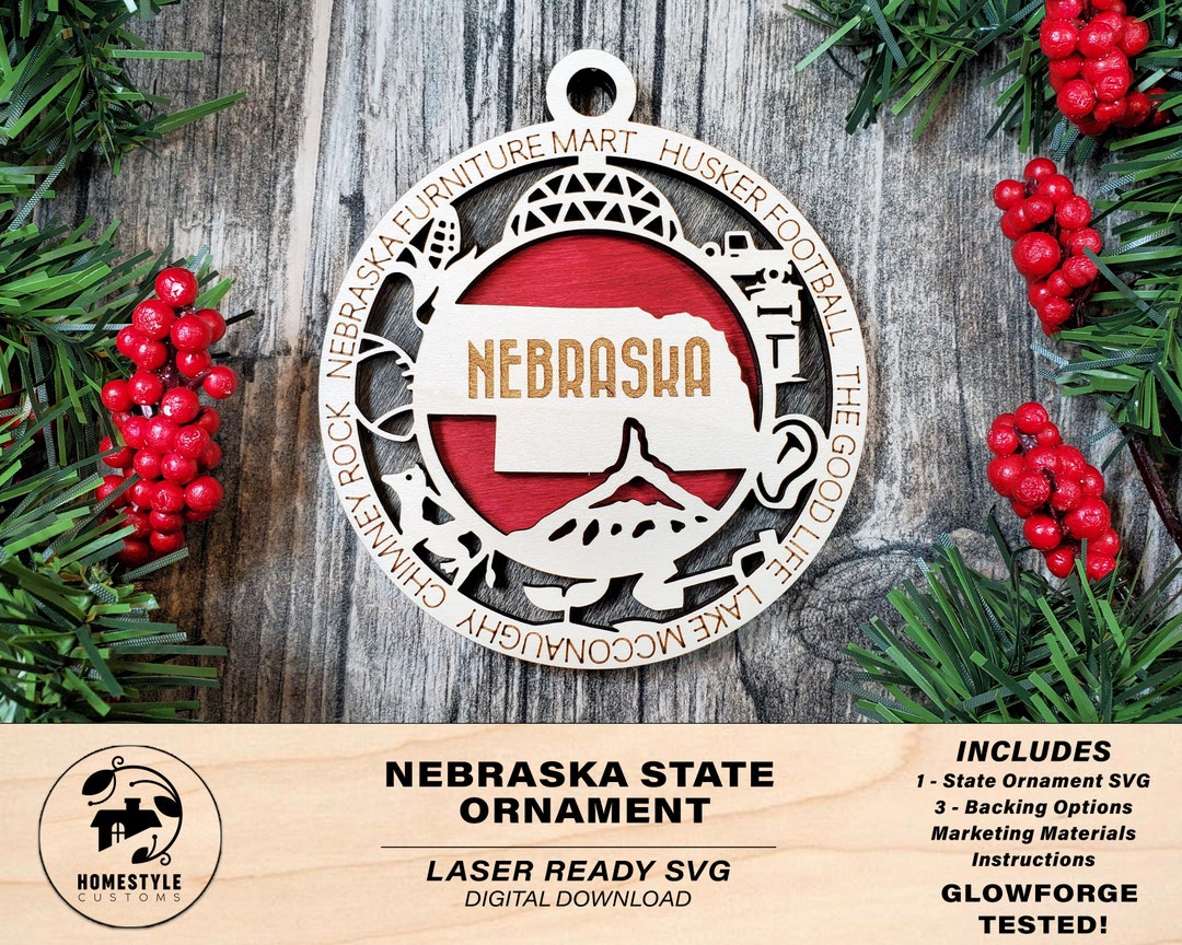 Nebraska State Ornament - SVG File Download - Sized for Glowforge ...