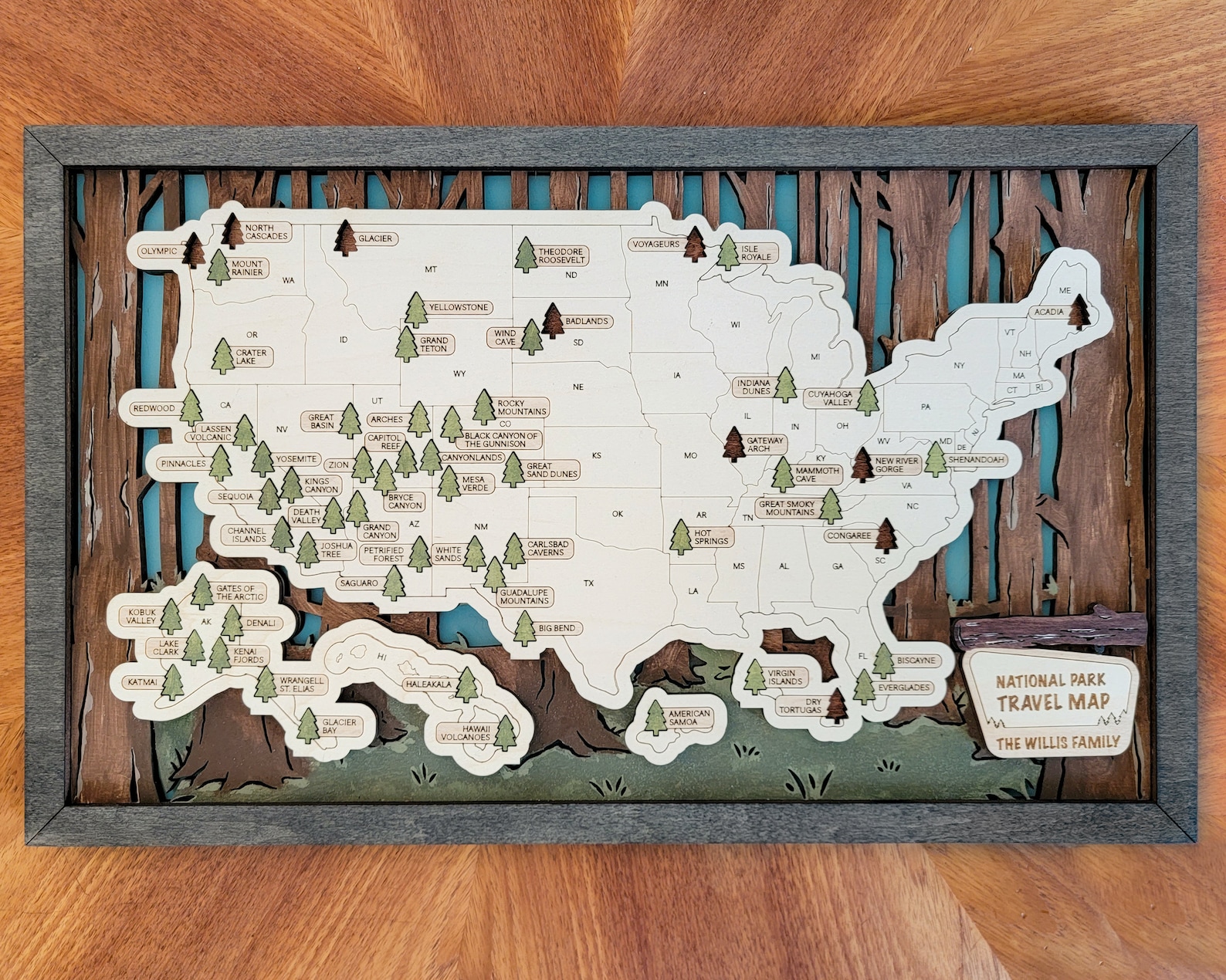 The National Parks Travel Map 7 Backgrounds & 5 Customizable Name ...