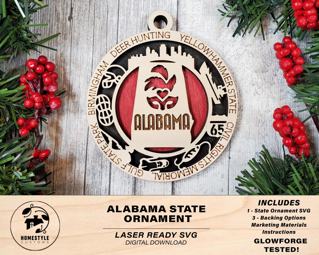 Alabama State Ornament - SVG File Download - Sized for Glowforge ...