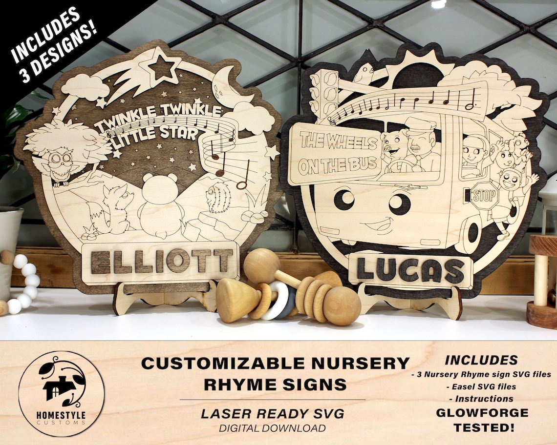 Nursery Rhyme Signs Customizable SVG File Download Sized | Etsy