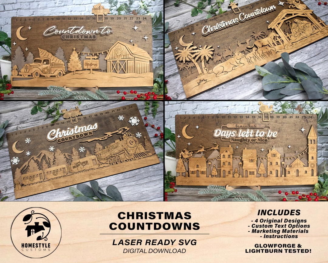 Christmas Countdowns - 4 Main Themes - 10 Text Options - Laser Designs ...