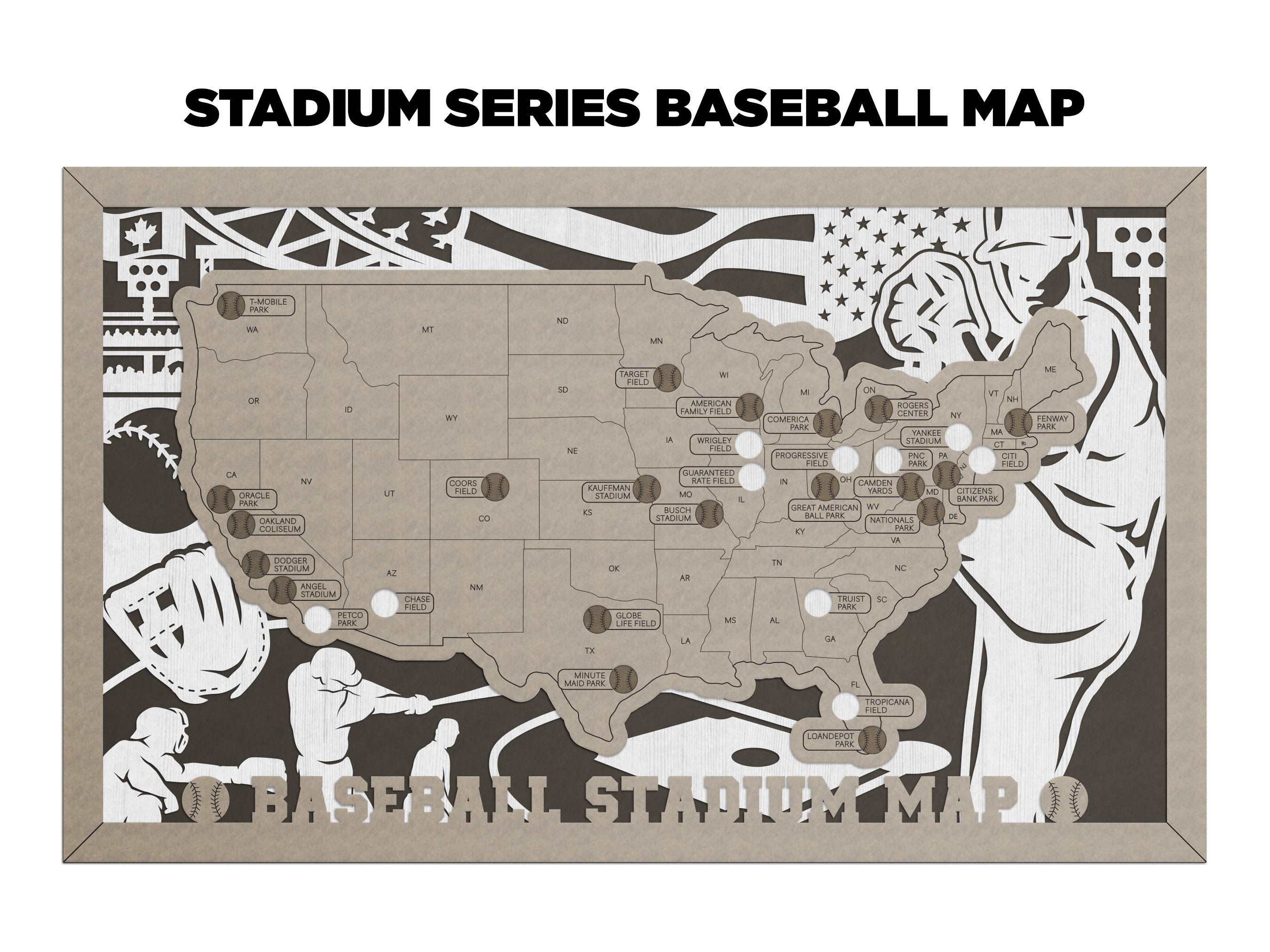 The Stadium Series Baseball Map Stadium Tracker SVG File | Etsy