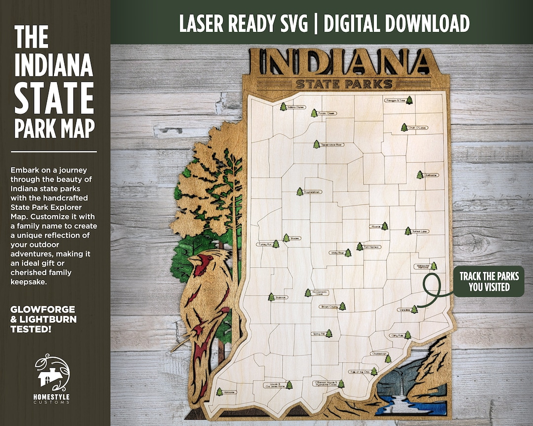 The Indiana State Park Map - Custom and Non Customizable Options - SVG ...