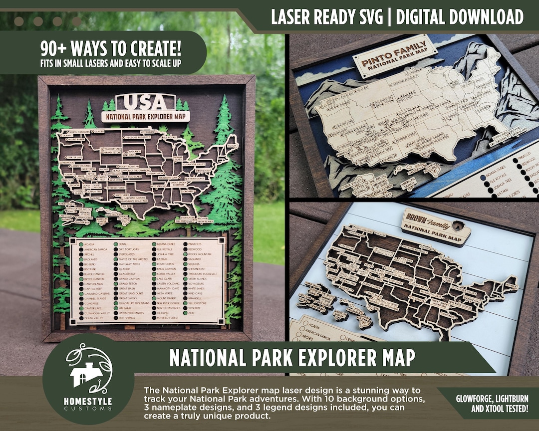 The National Park Explorer Map - 90+ Map Configurations, 10 Backgrounds, Score and Cut Options ...