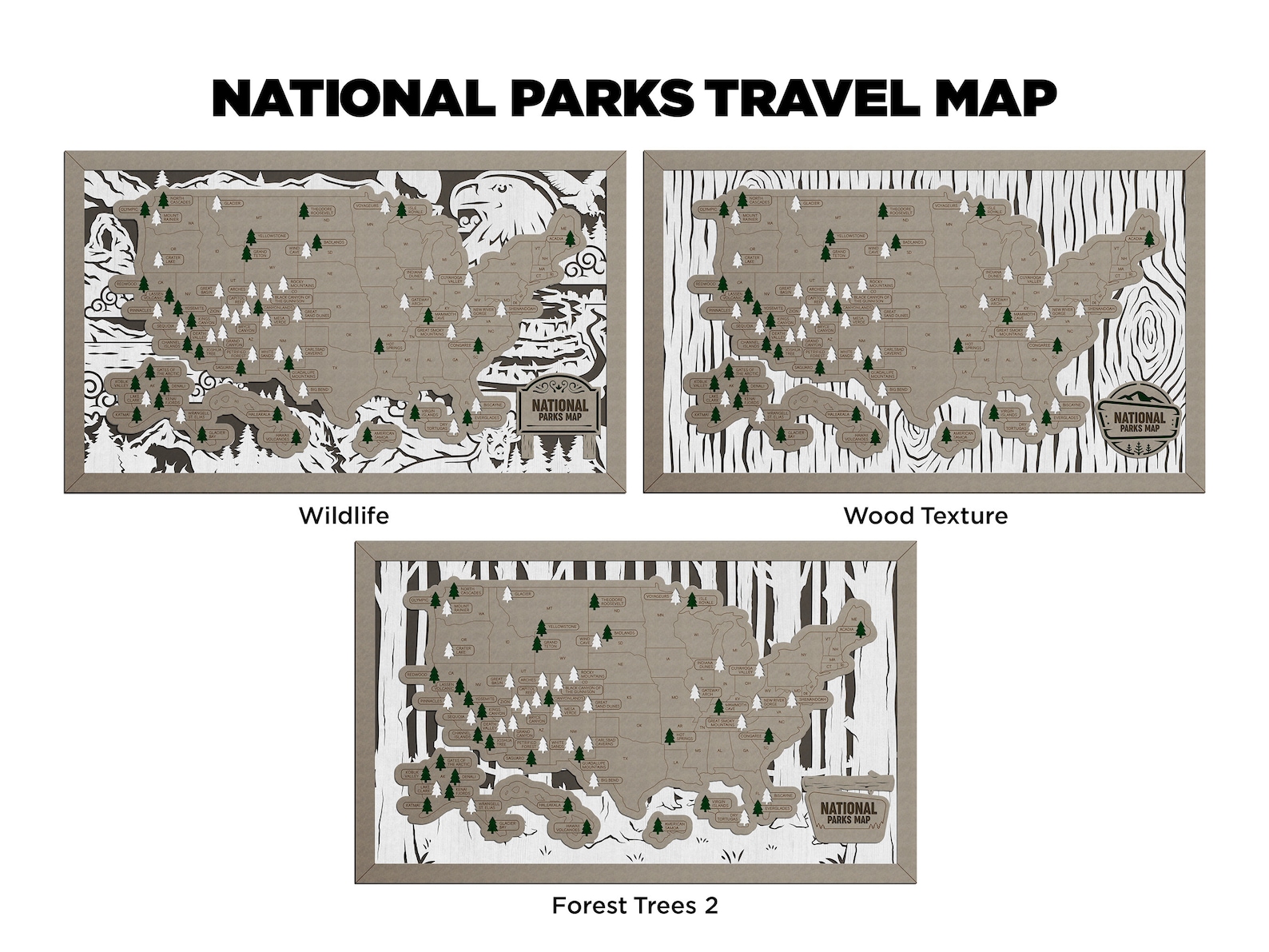 The National Parks Travel Map 7 Backgrounds & 5 Customizable Name ...