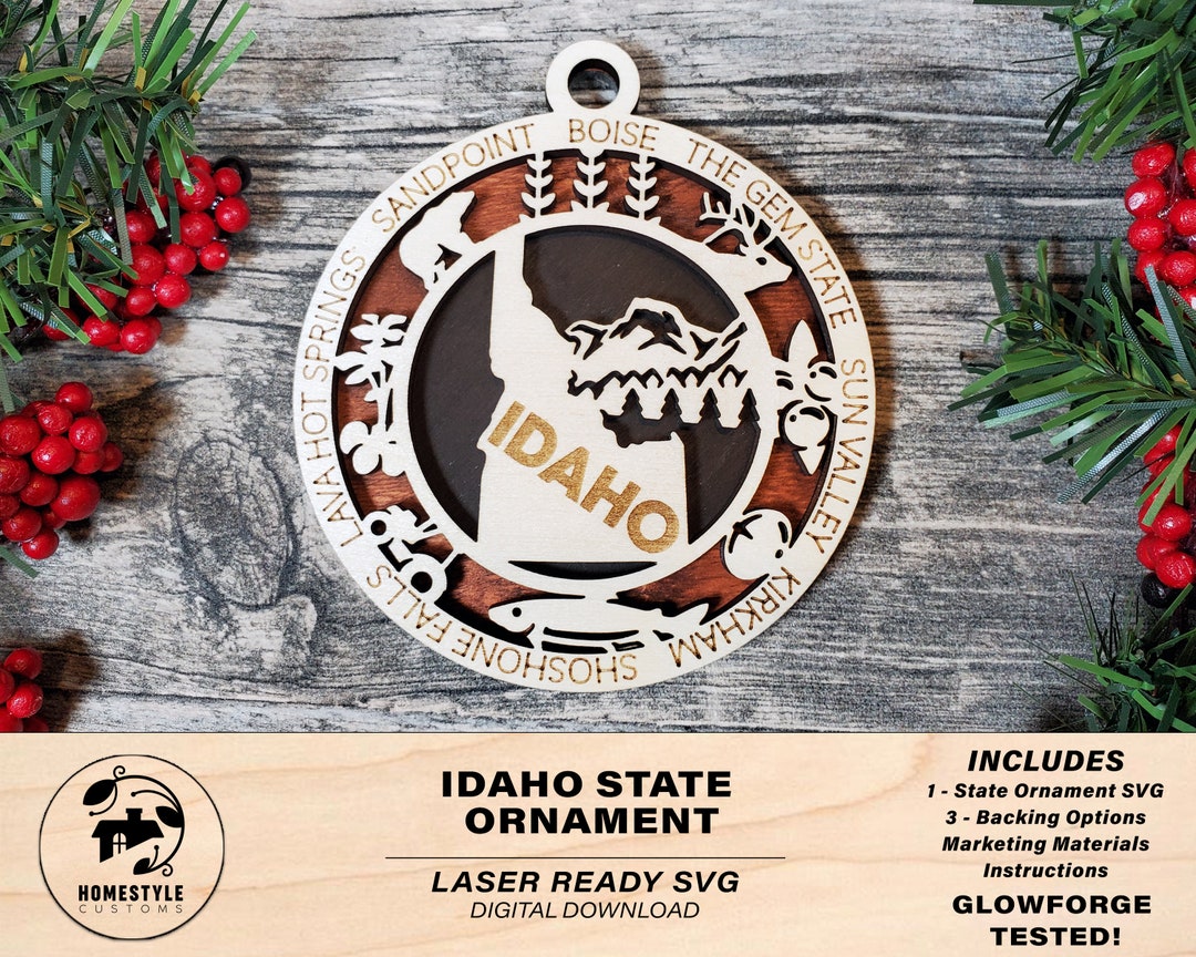 Idaho State Ornament - SVG File Download - Sized for Glowforge - Laser ...