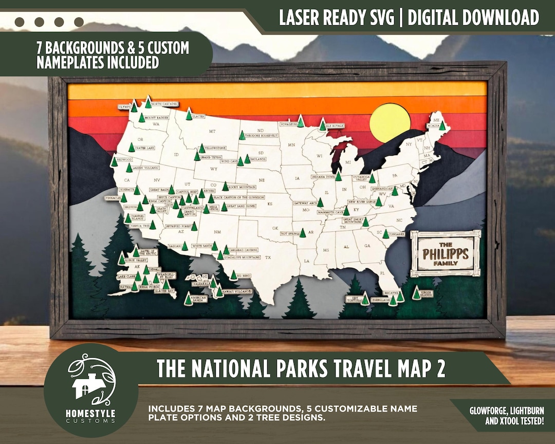 The National Parks Travel Map 2 - 10 Backgrounds & 5 Customizable Name ...
