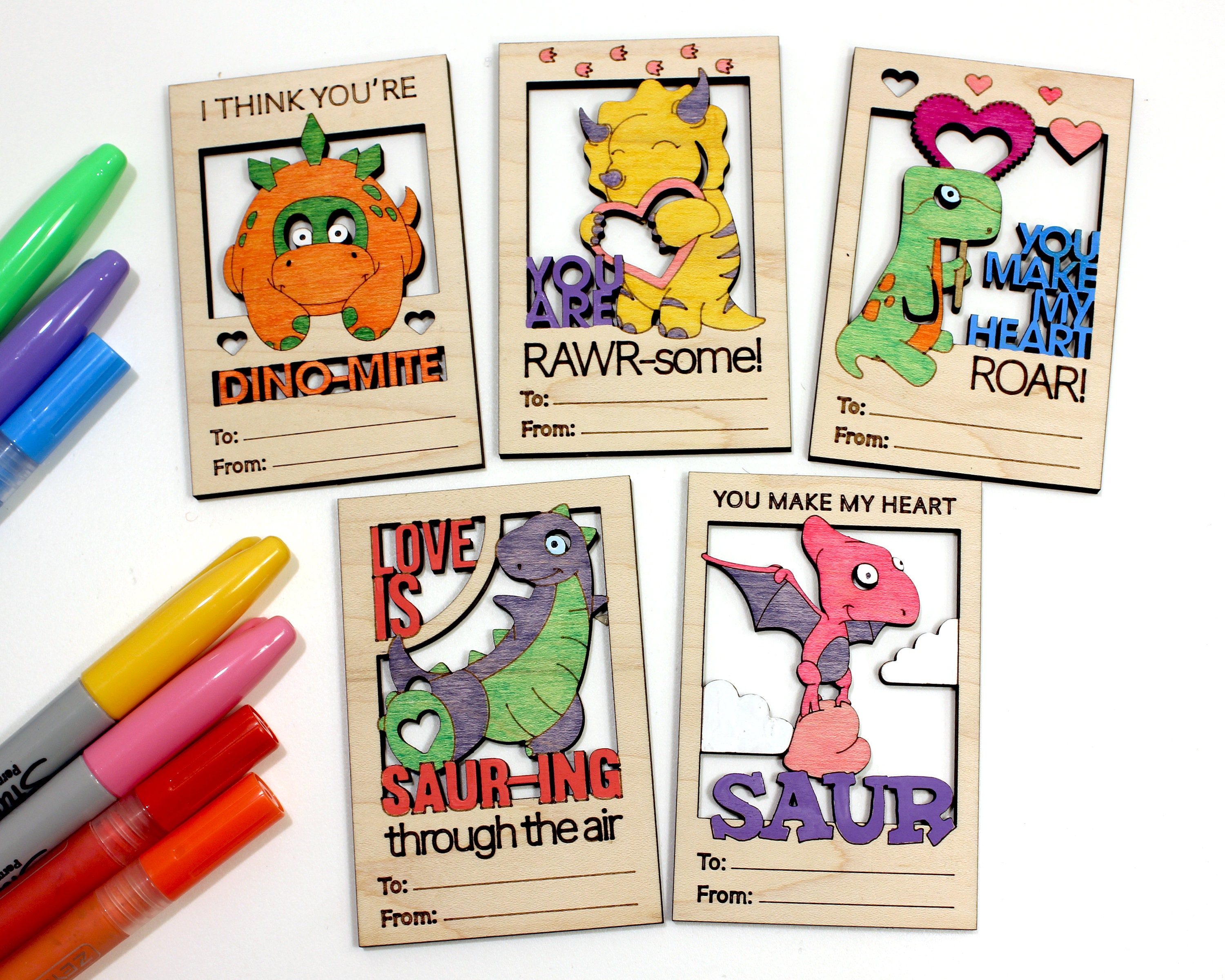 Valentines DIY Dinosaur Paint Card Craft - SVG File Download - Sized ...