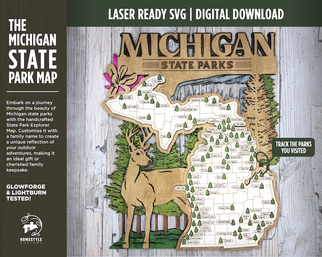 The Michigan State Park Map - Custom and Non Customizable Options - SVG ...