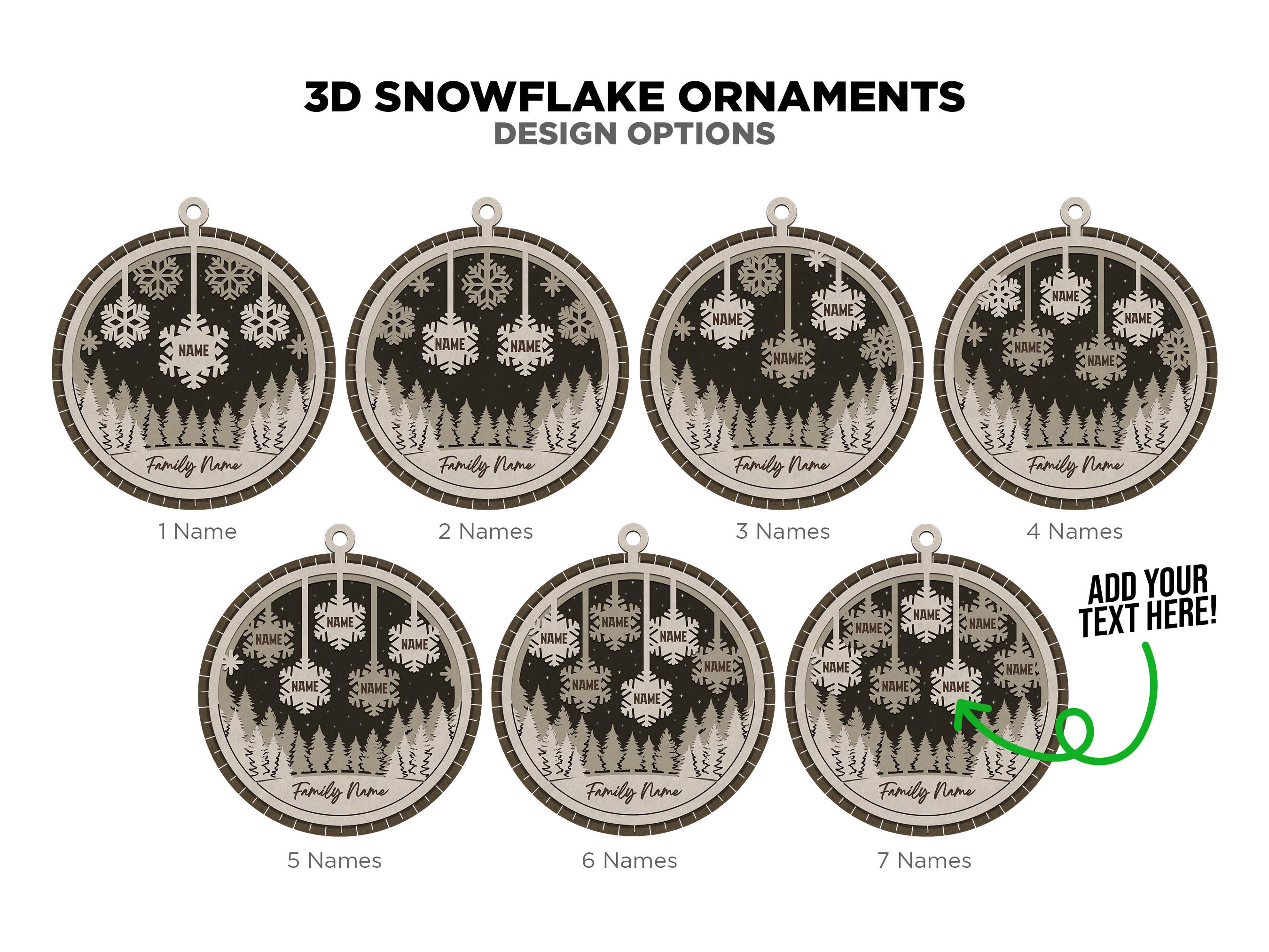 3D Snowflake Ornament - Personalize With 1 to 7 Names - SVG, PDF, AI ...