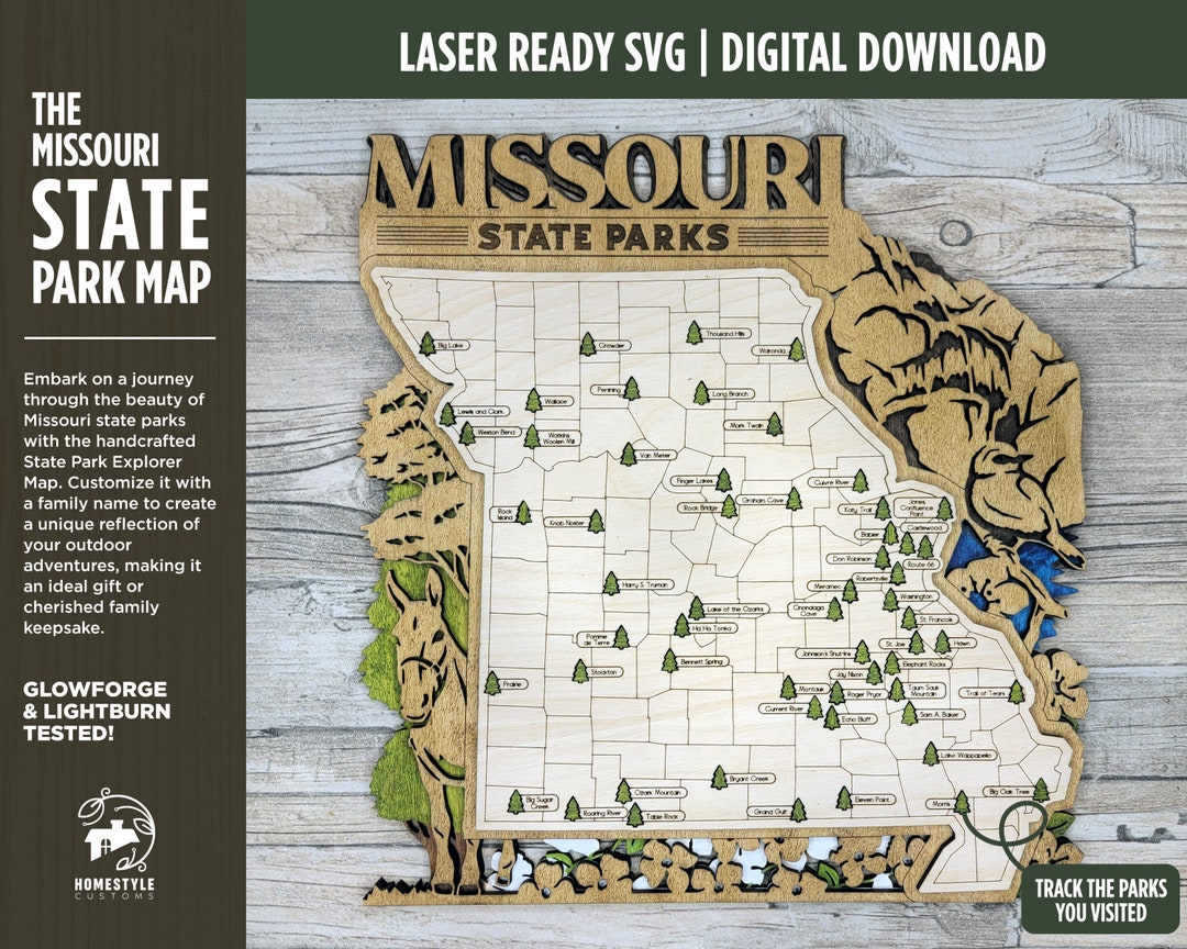 The Missouri State Park Map - Custom and Non Customizable Options - SVG ...
