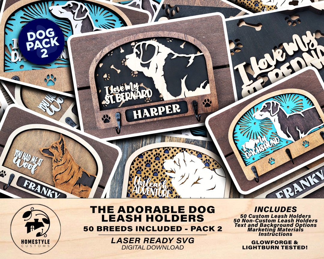 Adorable Dog Leash Holders - Pack 2 - 50 Breeds Included - SVG, PDF,AI ...
