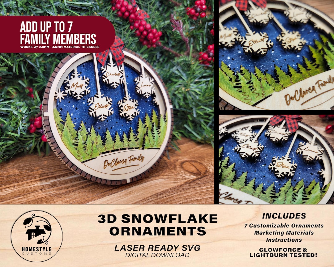 3D Snowflake Ornament - Personalize With 1 to 7 Names - SVG, PDF, AI ...