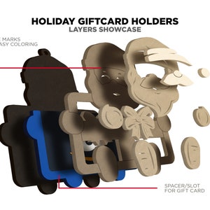 Holiday Gift Card Holder - 5 Unique Character Designs - Laser Designs ...