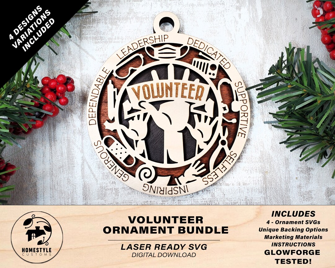 Volunteer Ornament Bundle - 4 Unique Designs - SVG, PDF, AI File ...