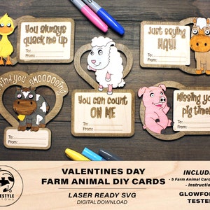 Valentines DIY Farm Animal Paint Card Craft - SVG File Download - Sized ...