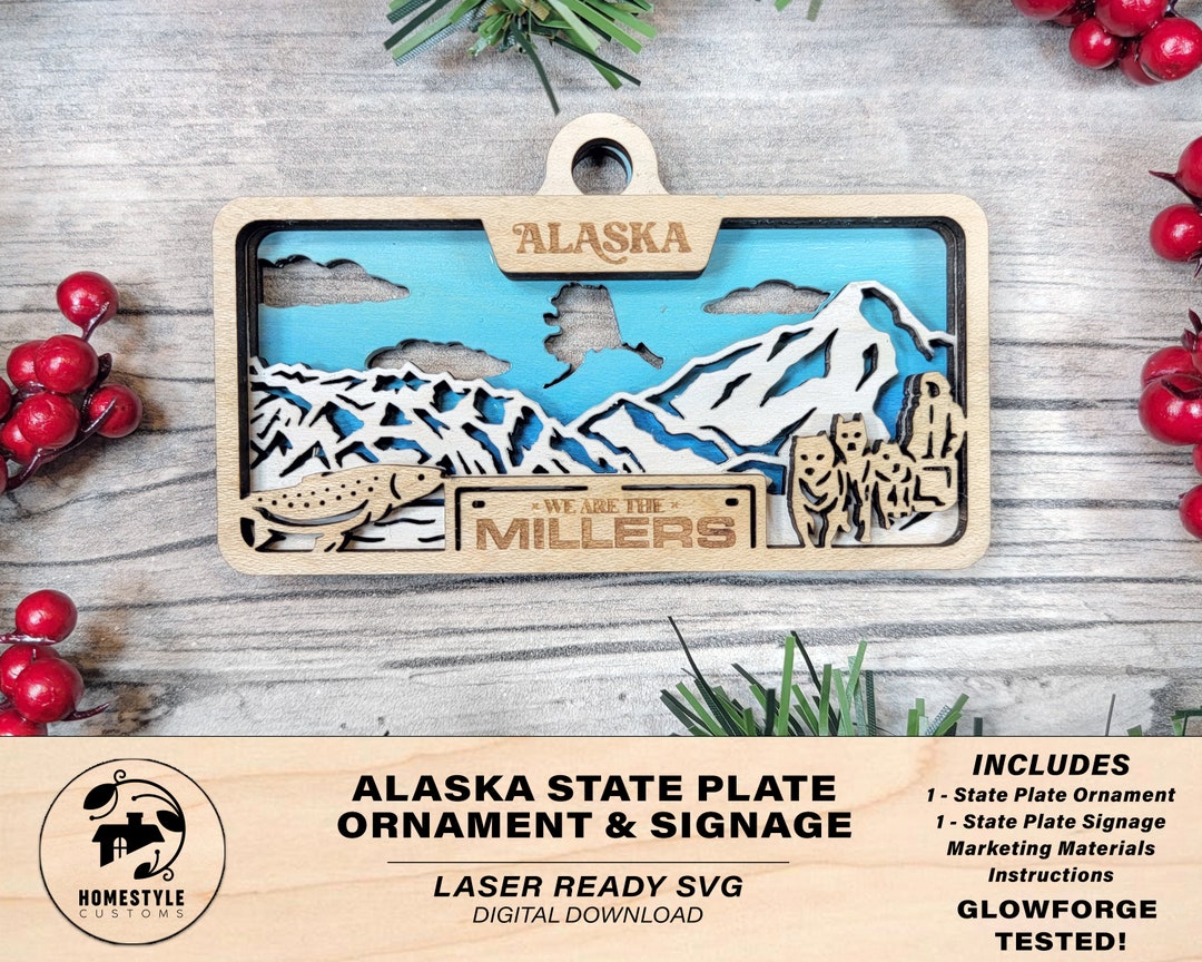 Alaska State Plate Ornament and Signage - SVG File Download - Sized for ...