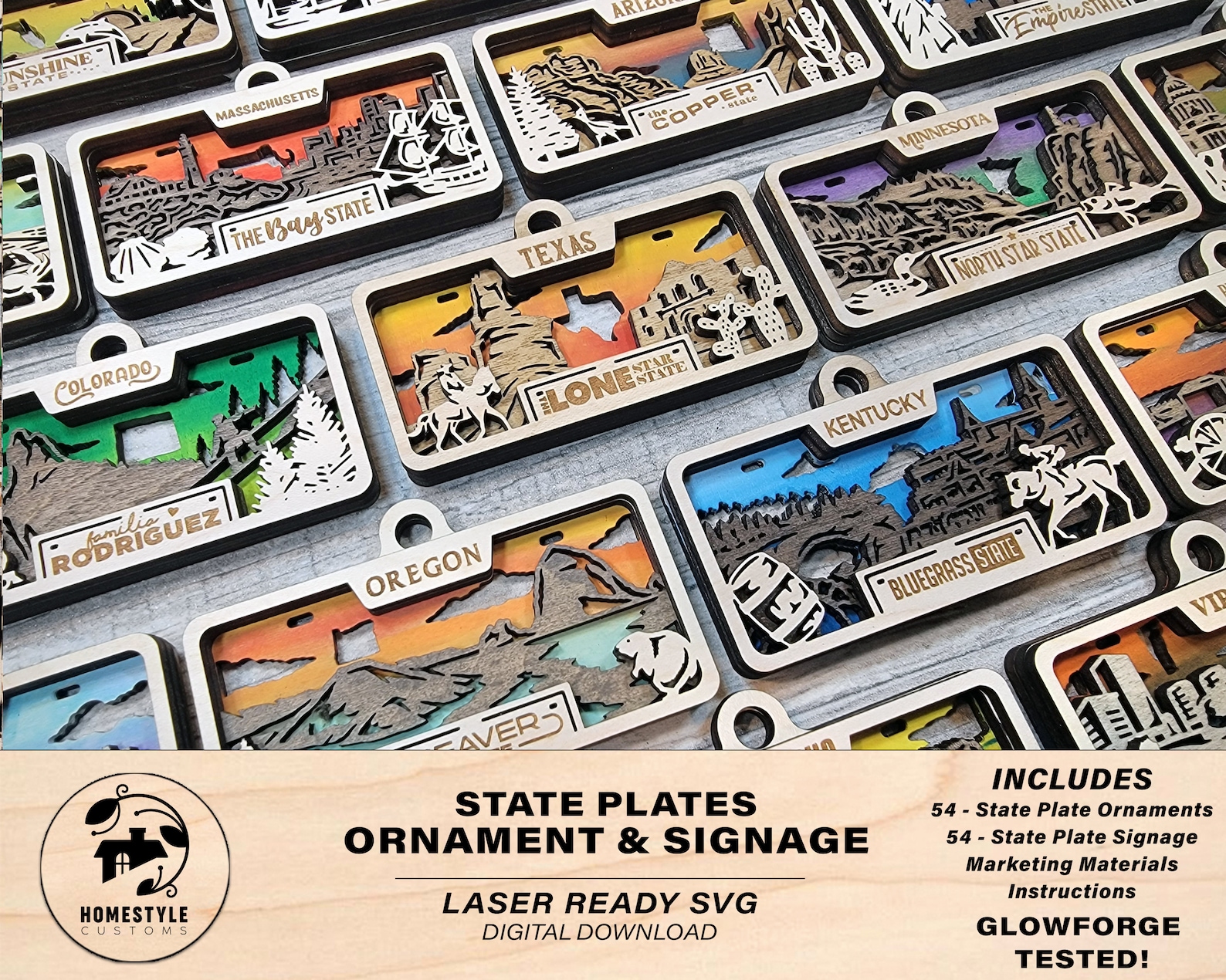 State Plate Bundle Ornaments and Signage - SVG File Download - Sized ...