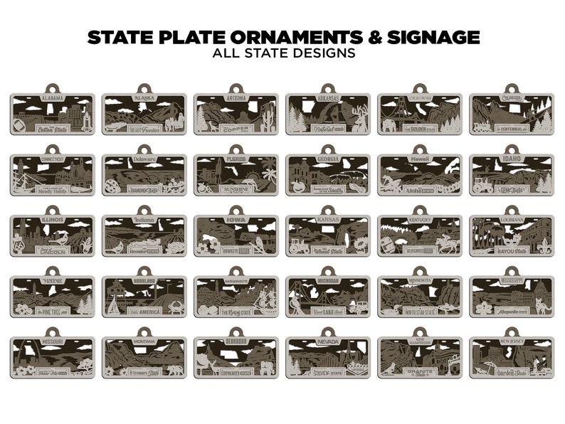 State Plate Bundle Ornaments and Signage - SVG File Download - Sized ...