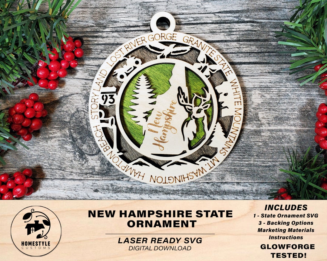New Hampshire State Ornament - SVG File Download - Sized for Glowforge ...