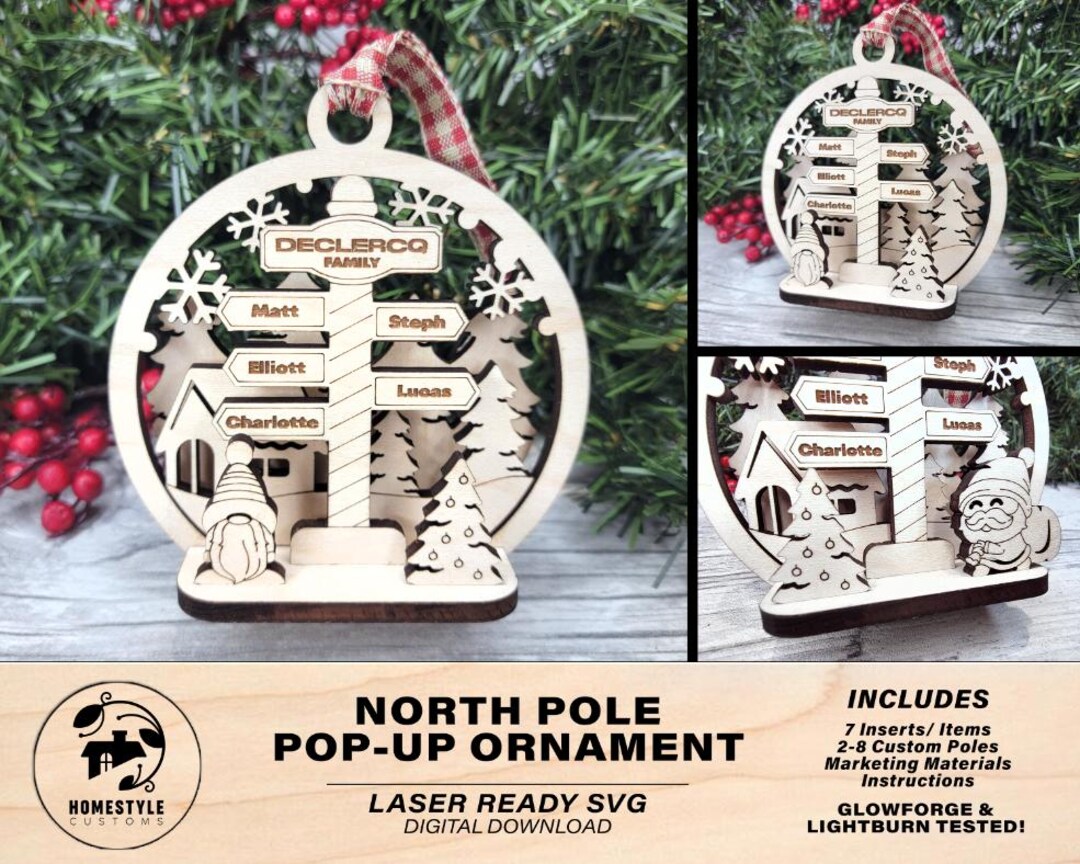 North Pole Pop-up Ornament - Personalize With 2 to 8 Names - 7 ...