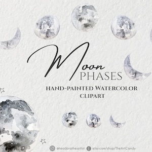 Watercolor Moon Phases PNG | Hand Painted Clipart | Astronomy Art ...