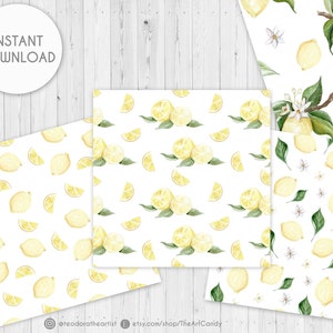 Watercolor Lemon Digital Paper | Lemons Seamless Pattern Digital ...