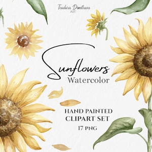 Watercolor Clipart Sunflower PNG | Hand Painted Clipart Watercolor ...