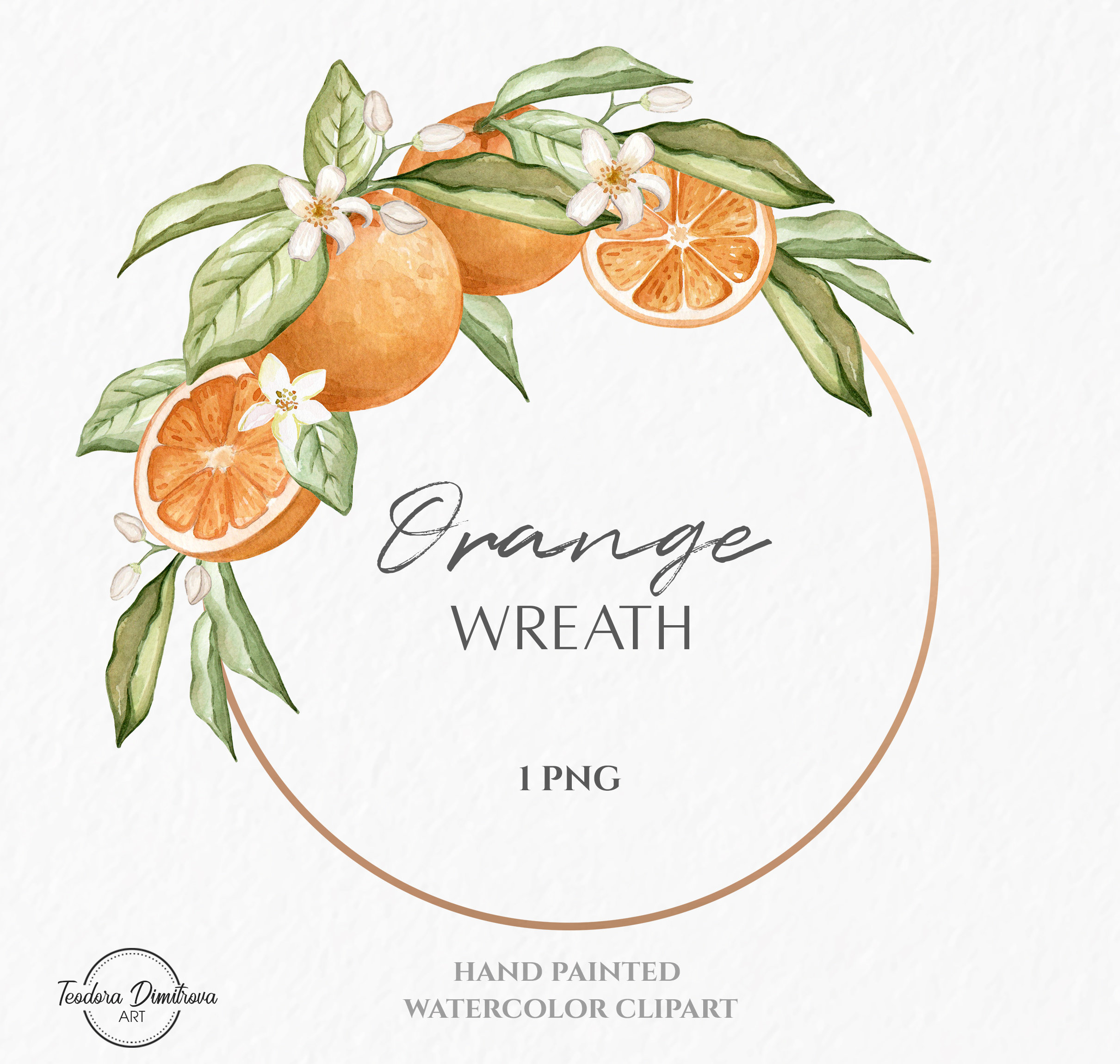 Watercolor Orange Wreath Frames and Borders Clipart | Hand Painted ...