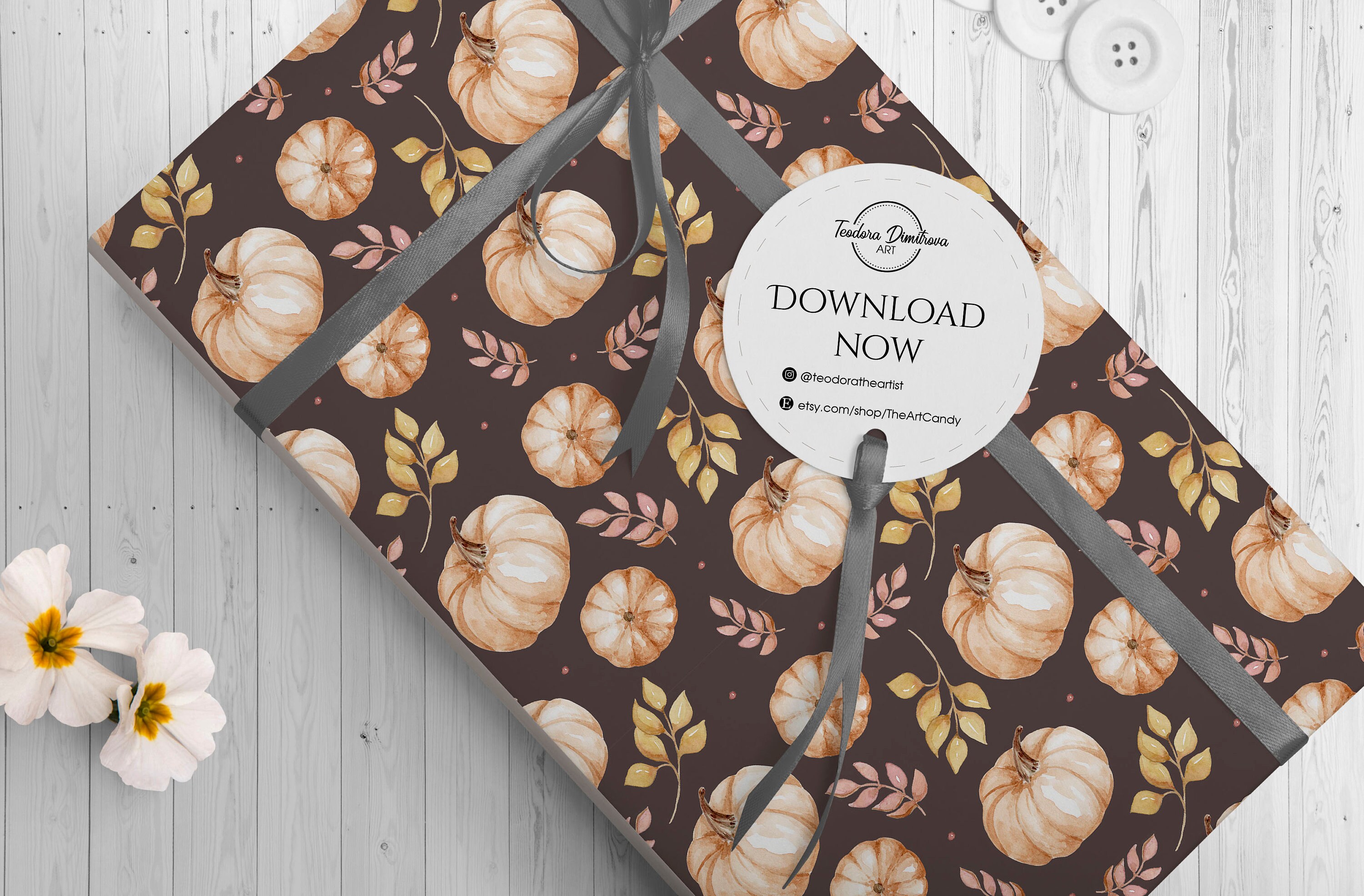 Pumpkin Digital Paper Watercolor Art Pumpkins Seamless Pattern Digital ...