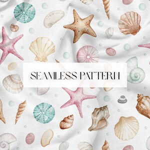 Summer Seamless Pattern Seashells Watercolor Art | Beach Ocean Digital ...