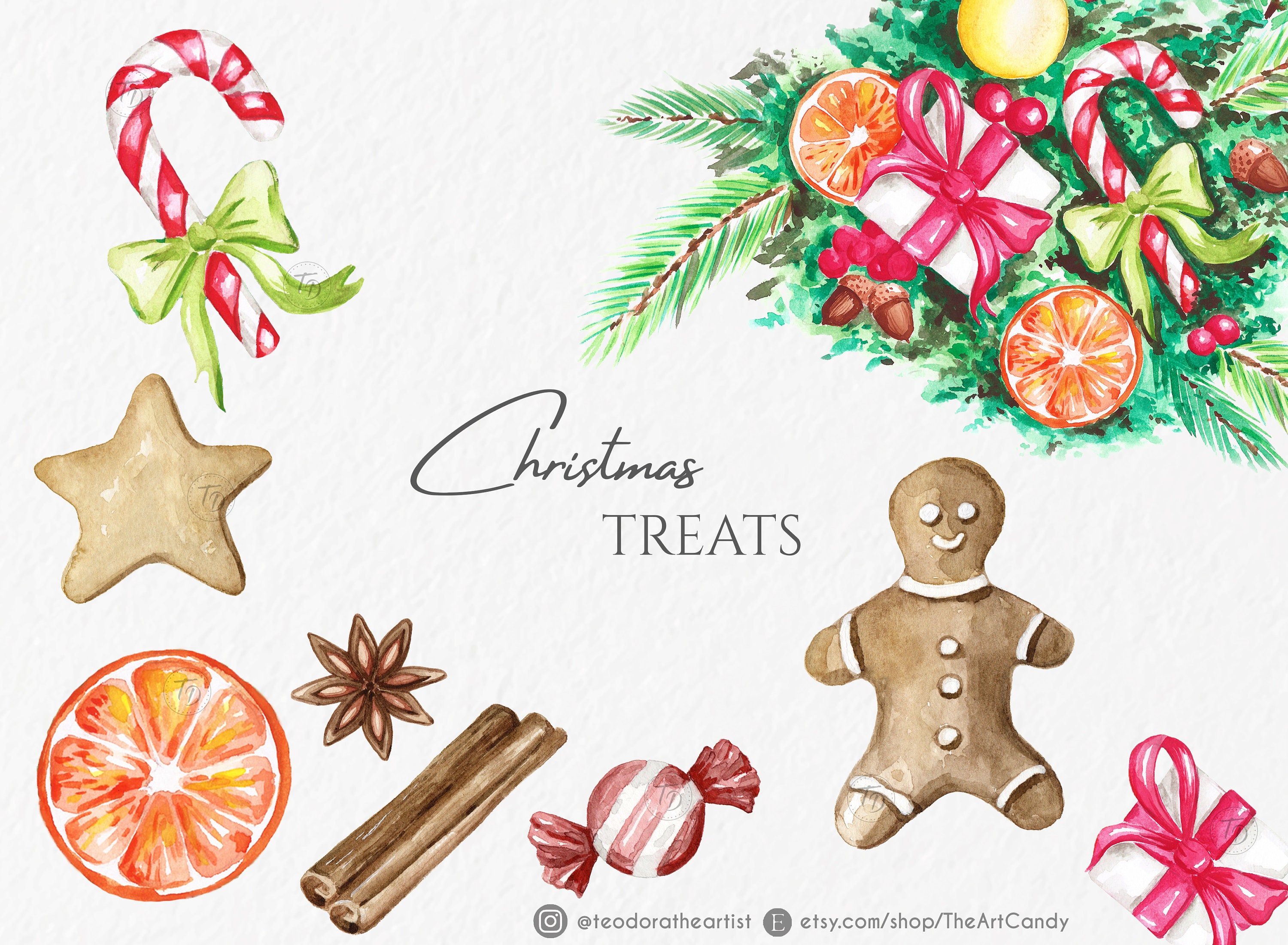 Hand Painted Clipart Bundle Watercolor Christmas Clipart Bundle ...