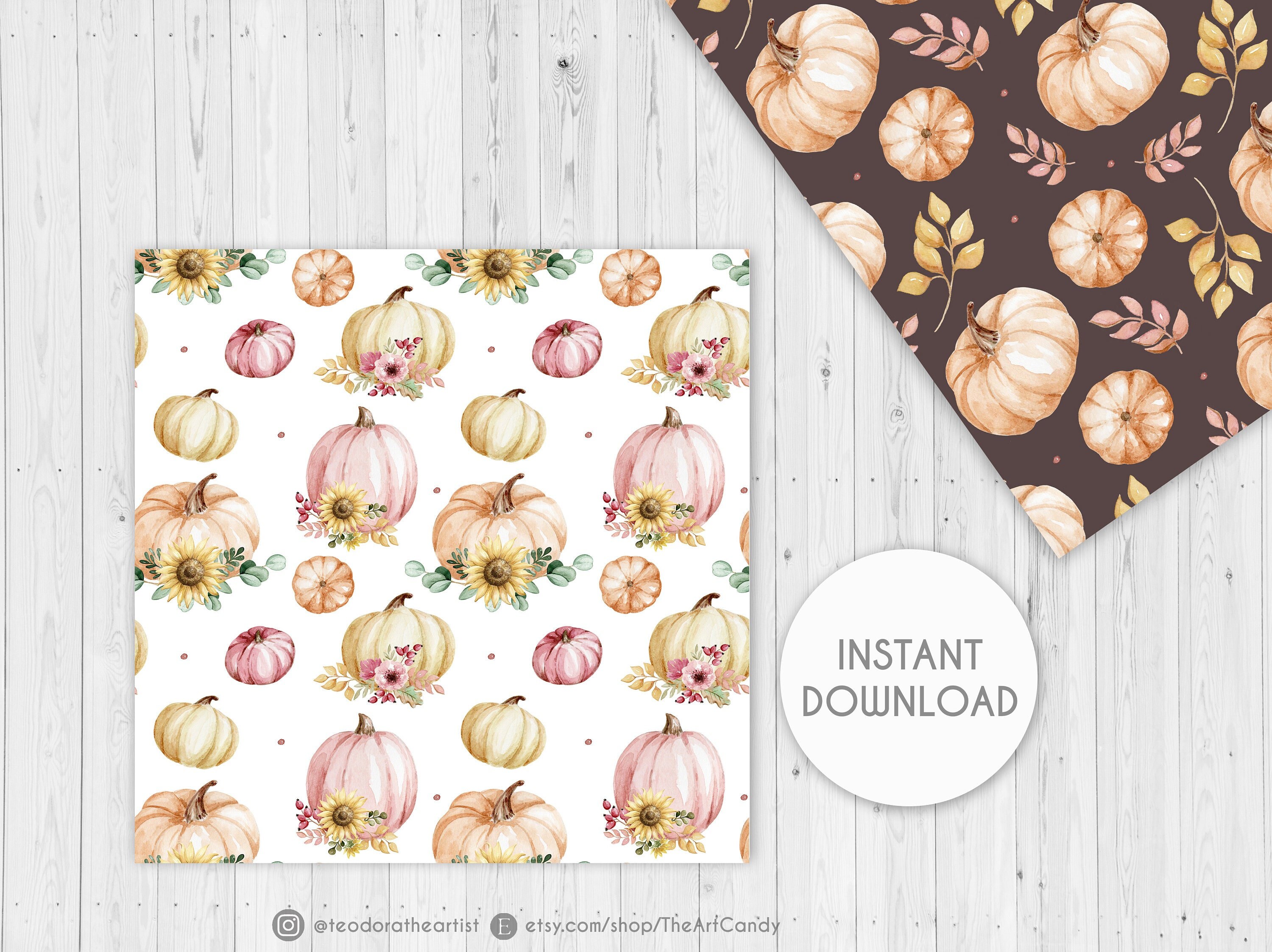 Pumpkin Digital Paper Watercolor Art | Pumpkins Seamless Pattern ...